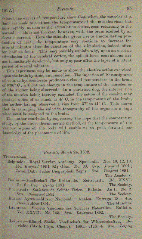Presents list, March 24, 1892. | Proceedings of the Royal Society | The ...